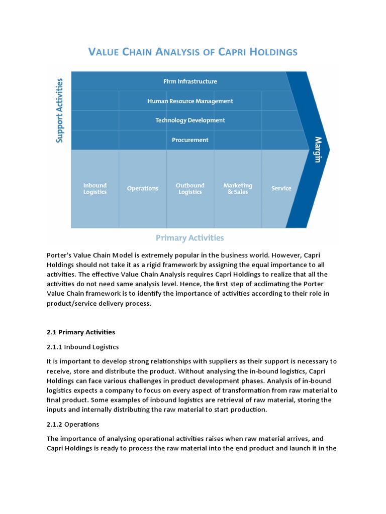 Capri Holdings Value Chain Analysis | PDF | Value Chain | Sales