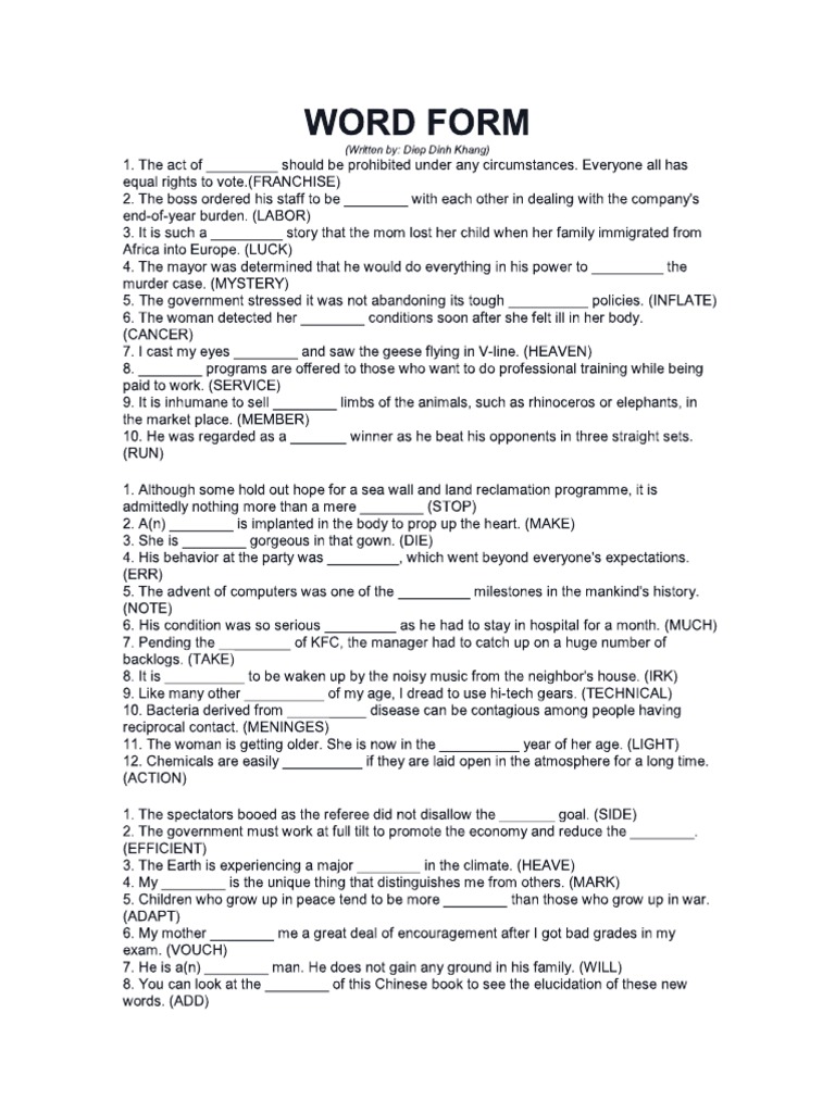 WORD FORM ADVANCED - Diep Dinh Khang PDF | PDF