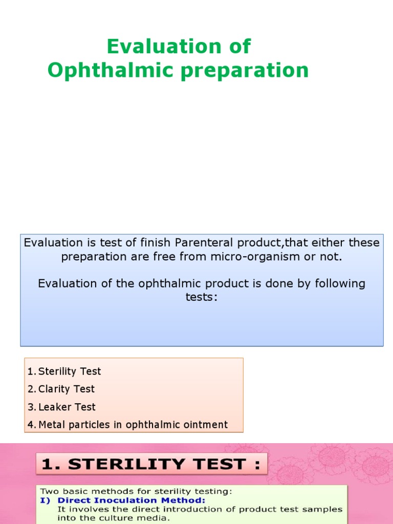 Evaluation of Ophthalmic Formulation | PDF | Pharmaceutical Formulation ...