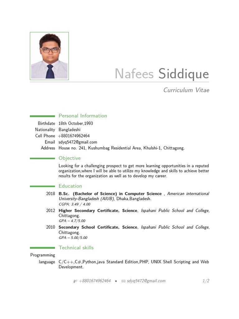 Nafees S Curriculum Vitae | PDF | Markup Language | Html