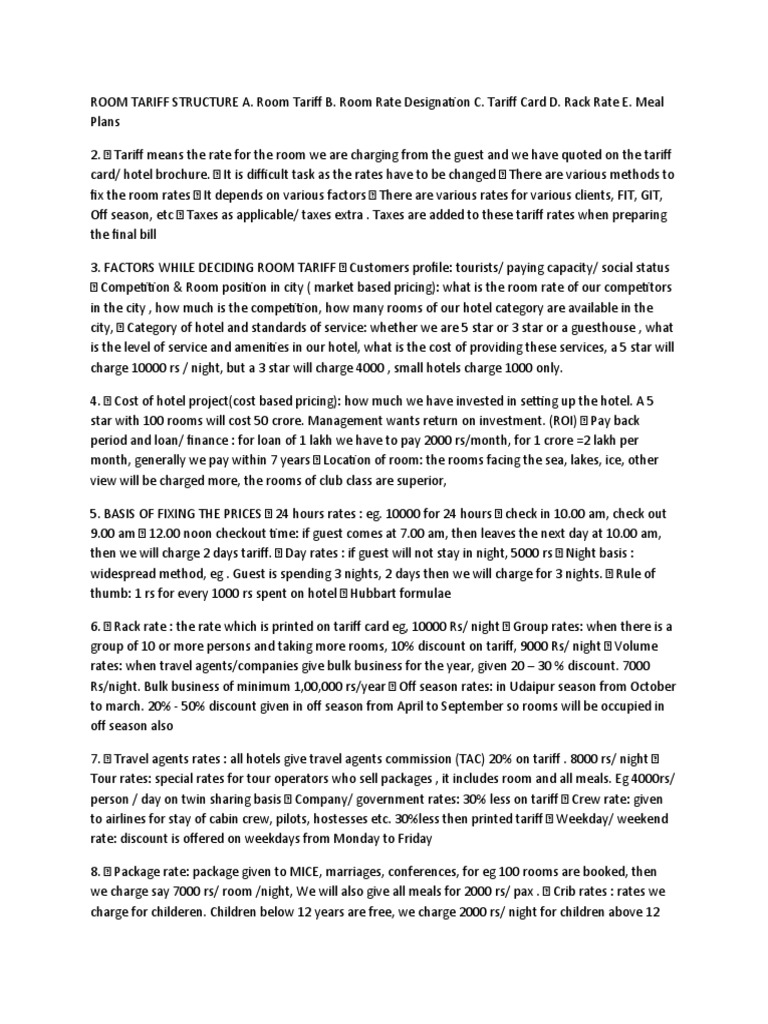 Hotel Room Tariff Structure Explained | PDF | Travel Agency | Hotel