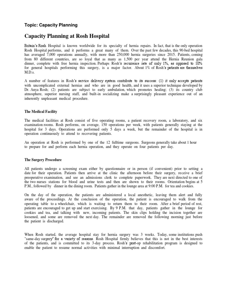 Rosh Hospital Capacity Planning Insights | PDF | Hospital | Surgery