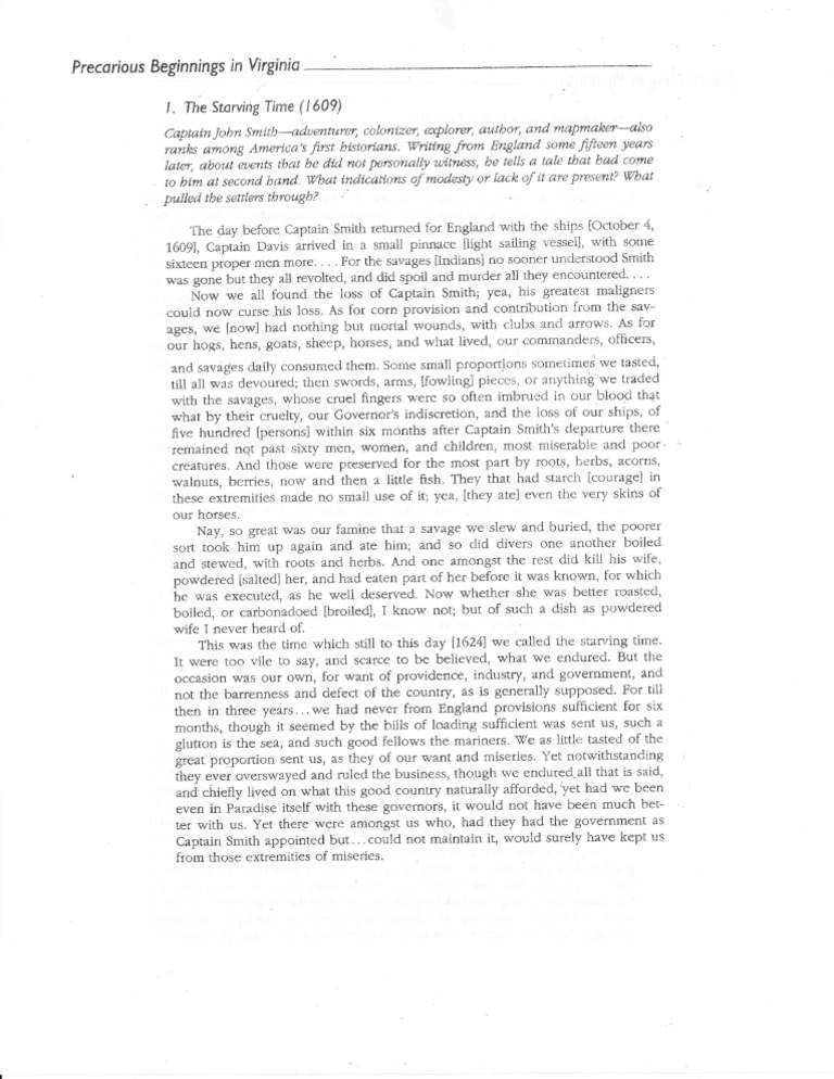 The Starving Time in Virginia (1609) | PDF | Food And Drink