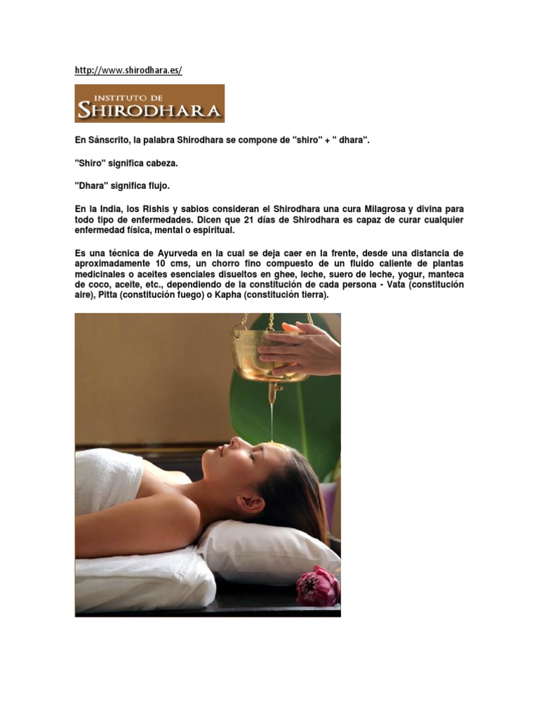 Shiro Dhara Tecnica | Descargar gratis PDF | Ayurveda | Estrés (biología)
