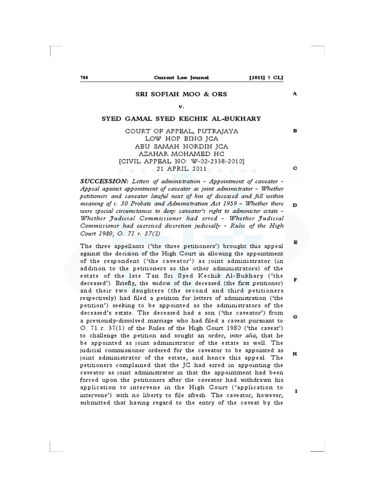 Sri Sofiah Moo & Ors V. Syed Gamal Syed Kechik Al-Bukhary (2011) 5 CLJ ...