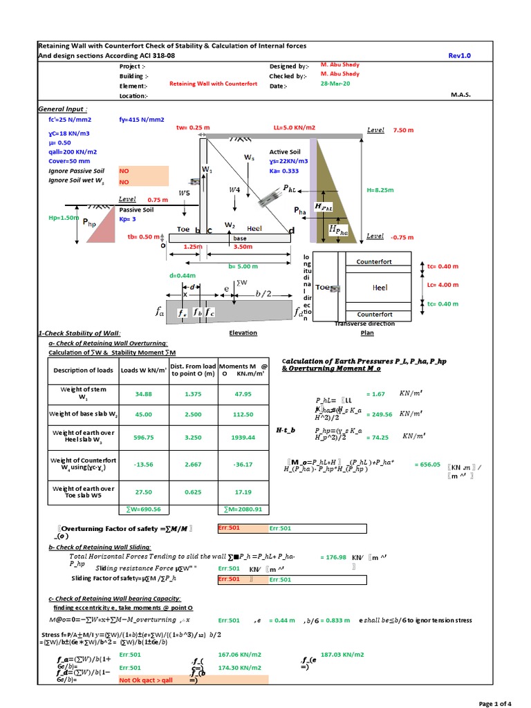 ACI 318-08 Design of Retaining Wall With Counterfort - Rev1.0 - 08-Apr-2014 | PDF ...