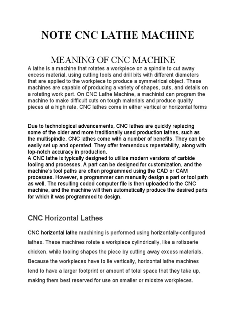Note CNC Lathe Machine | PDF | Numerical Control | Metalworking