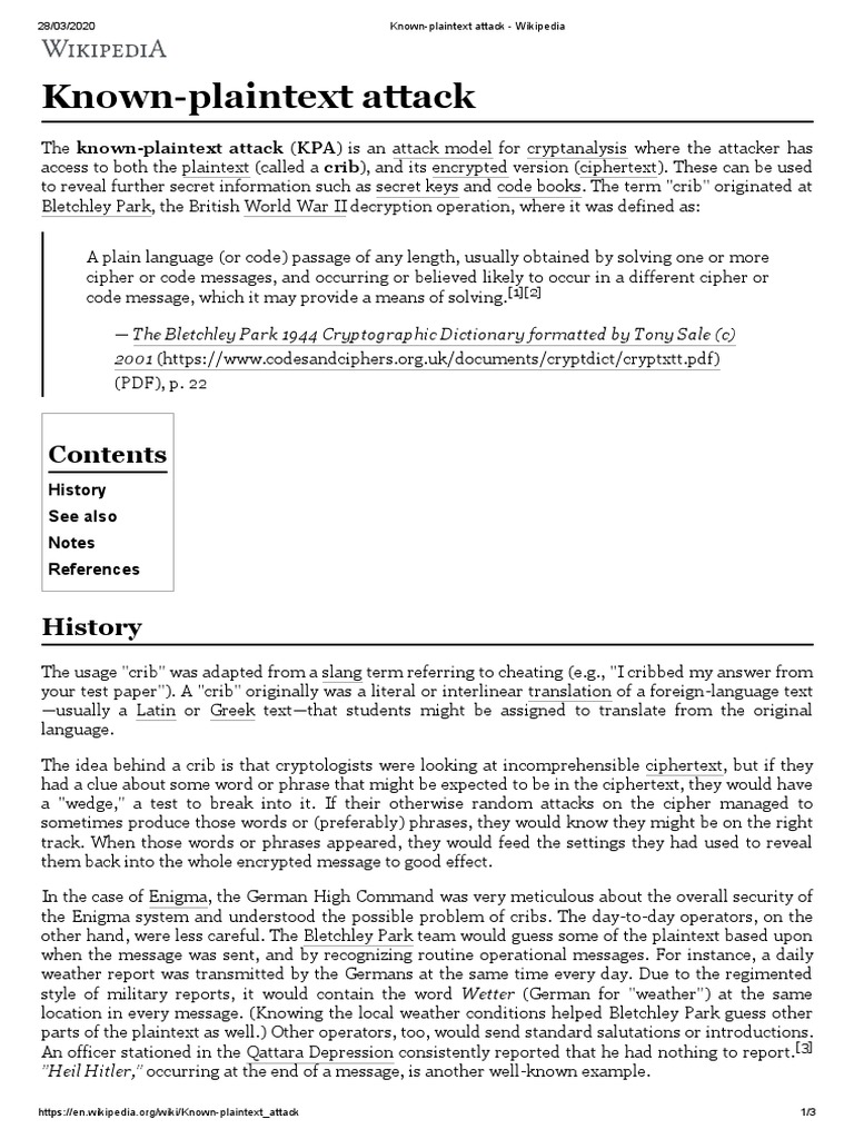 Known-Plaintext Attack - Wikipedia | PDF | Cybercrime | Espionage