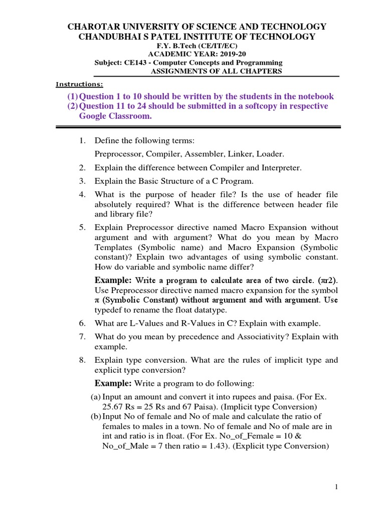 2019 CE143 CCP Theory Assignment PDF | PDF | Subroutine | Pointer ...