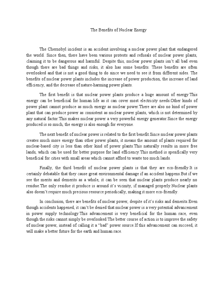 Essay | PDF | Nuclear Power Plant | Nuclear Power