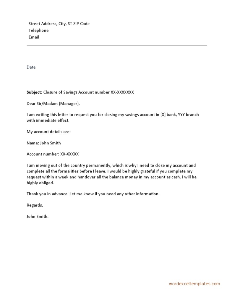 Account Closing Letter To Bank | PDF