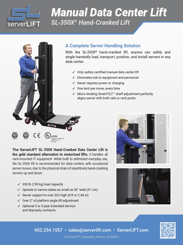 ServerLIFT SL 350X Hand Cranked Lift Spec Sheet | PDF | Data Center ...