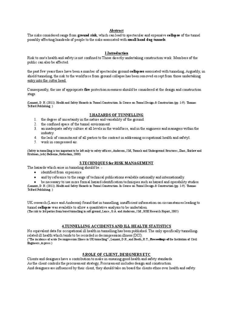 Health and Safety Hazards in Tunnel Construction | PDF | Tunnel ...
