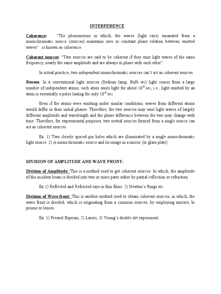 Interference | PDF | Coherence (Physics) | Light