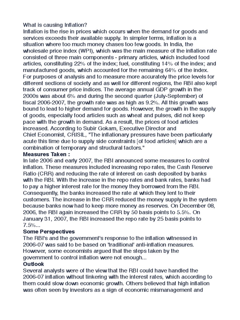 Case Study On Inflation PDF | PDF | Reserve Bank Of India | Inflation