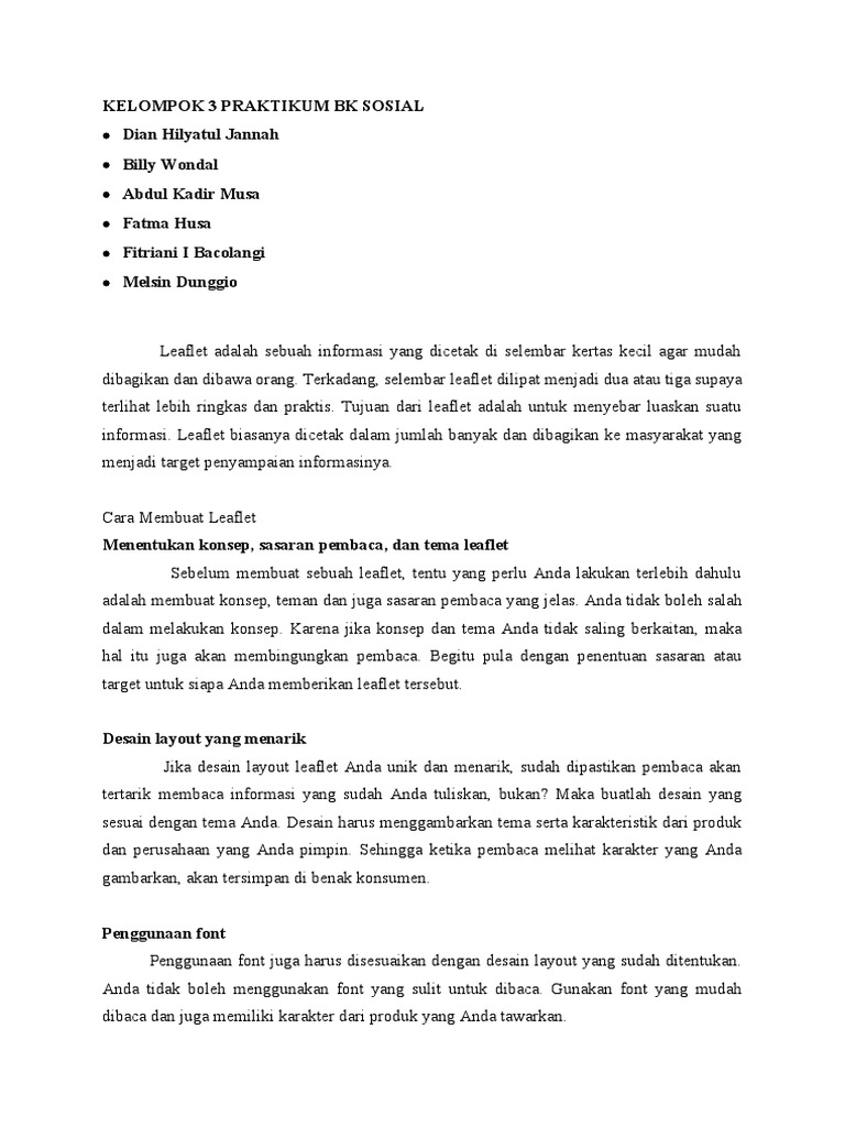 Cara Membuat Leaflet Untuk Media RPL BK | PDF