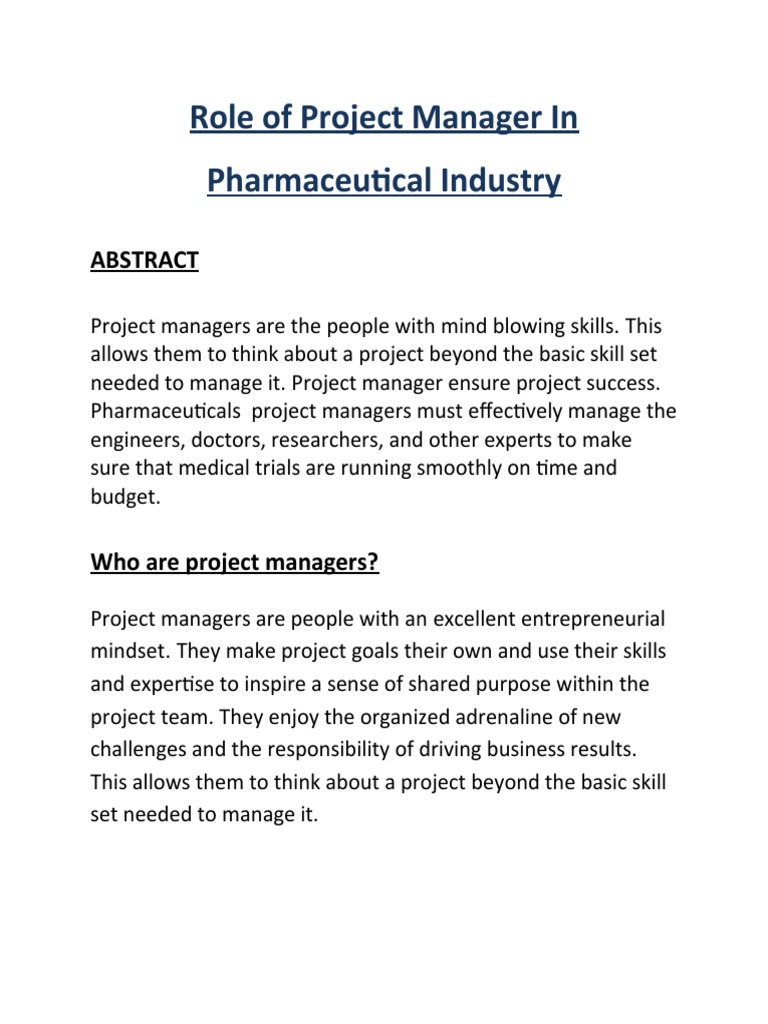 Role of Project Manager in Pharmaceutical Industry | PDF ...