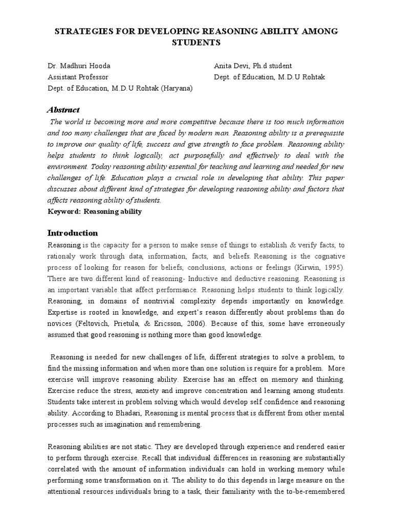 Strategies to Enhance Reasoning Ability | PDF | Reason | Critical Thinking