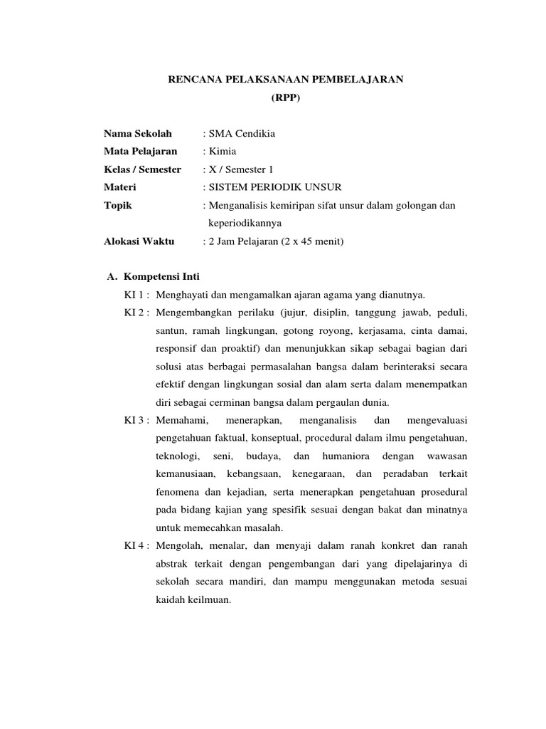 RPP Sistem Periodik Unsur Model TPS (Think Pair Share) | PDF