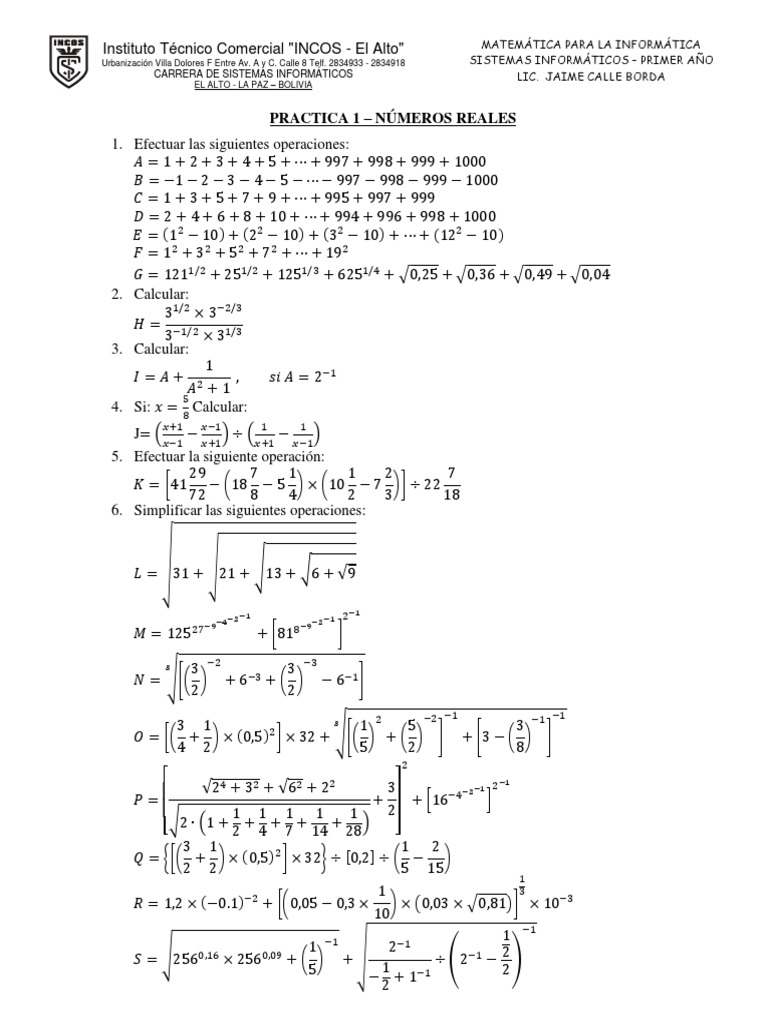 Practica 1 Matematica PDF | PDF | División (Matemáticas) | Teoría del anillo