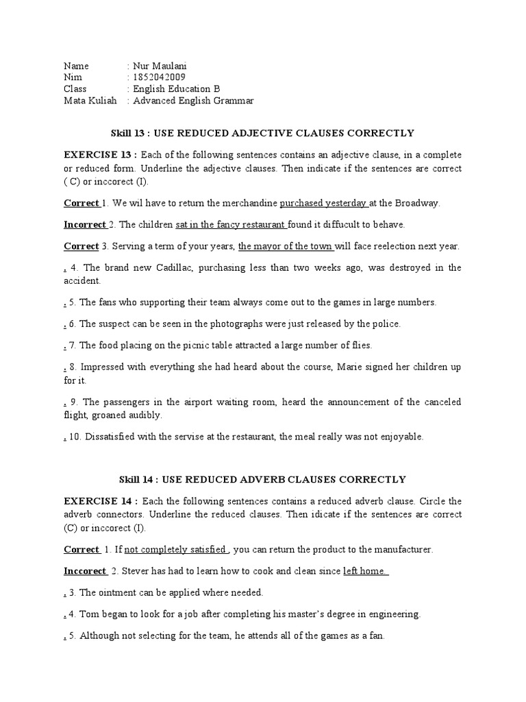 Advanced English Grammar | PDF | Sentence (Linguistics) | Adverb