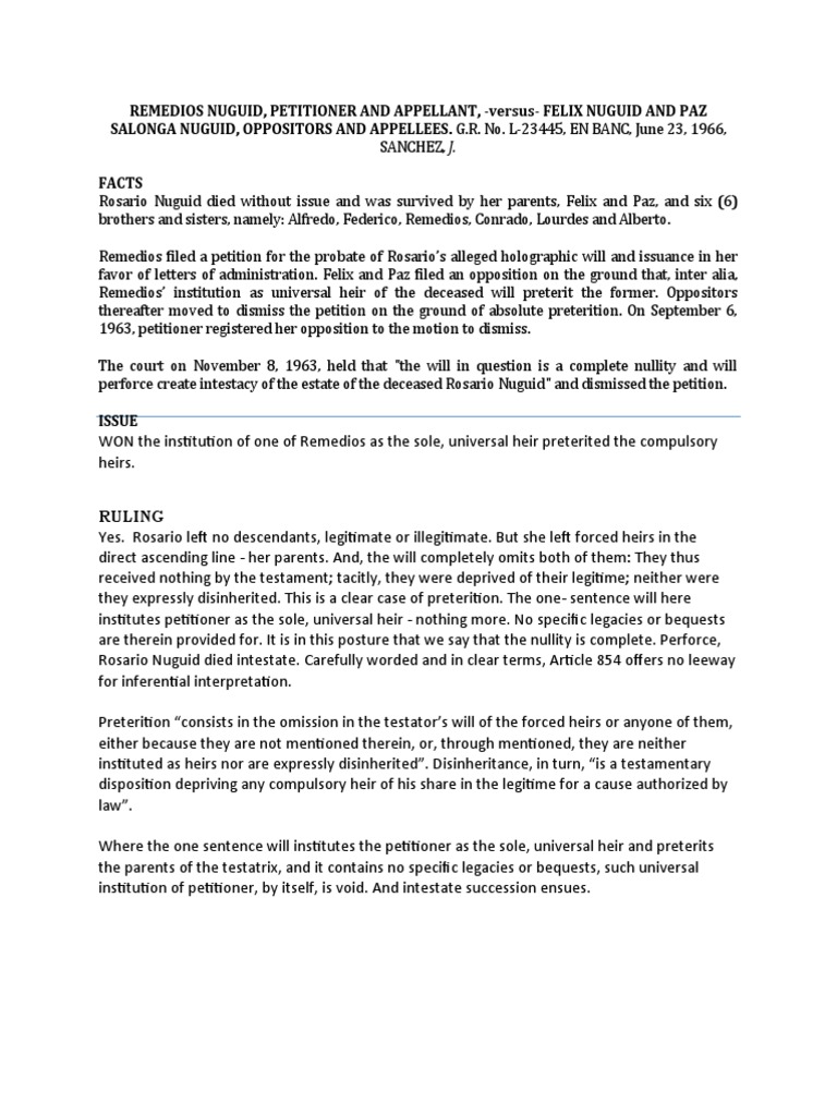 Nuguid Vs Nuguid | PDF | Will And Testament | Intestacy
