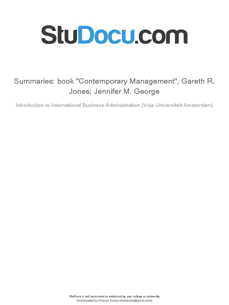 Summaries Book Contemporary Management Gareth R Jones Jennifer M George ...