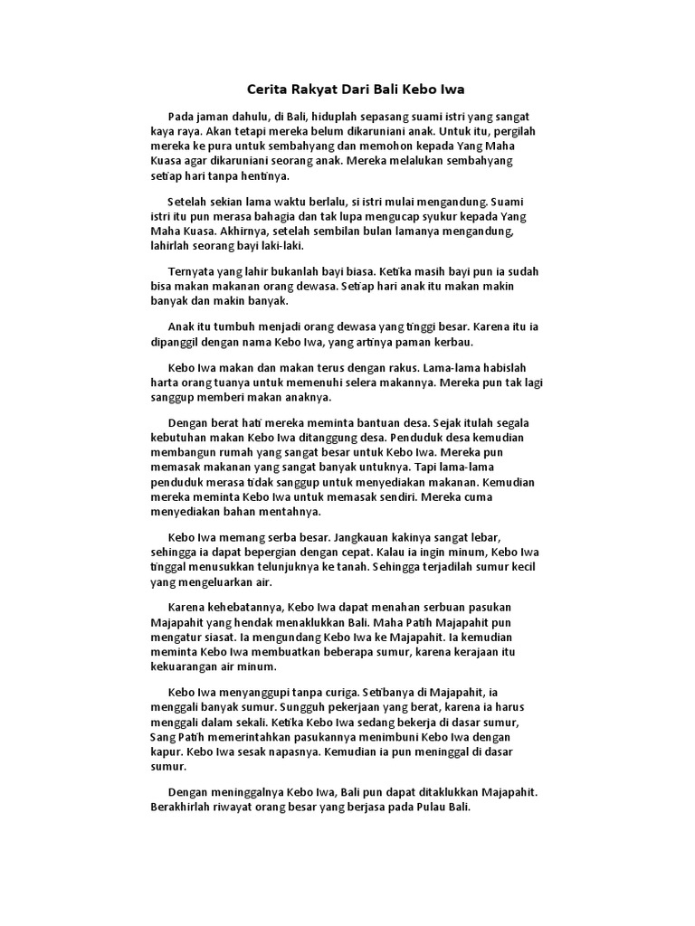Cerita Rakyat Dari Bali Kebo Iwa | PDF