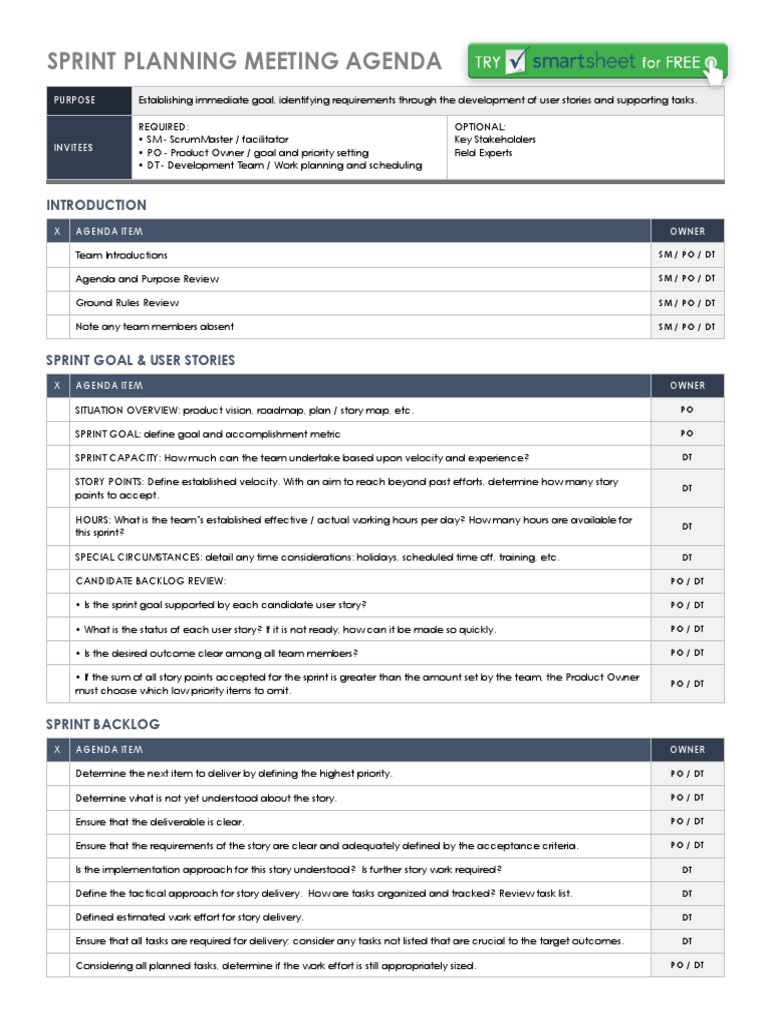 Sprint Planning Meeting Agenda | PDF | Scrum (Software Development ...