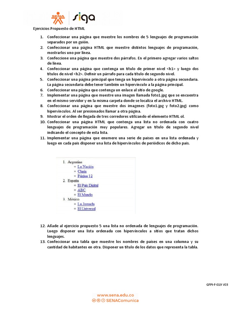 Ejercicios Propuesto de HTML y CSS | Descargar gratis PDF ...