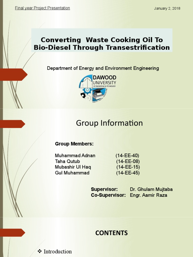 Conversion of Waste Cooking Oil Into Biodiesel | PDF | Biodiesel ...