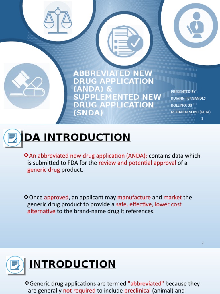 ABBREVIATED NEW DRUG APPLICATION (ANDA) &.PPTX 1 | PDF | Generic Drug | Food And Drug Administration