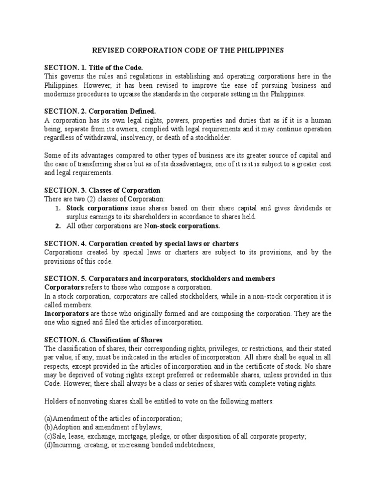 Revised Corporation Code | PDF | Corporations | Stocks