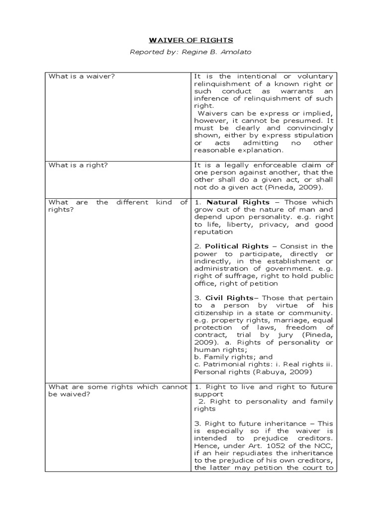 Waiver of Rights | PDF | Waiver | Rights