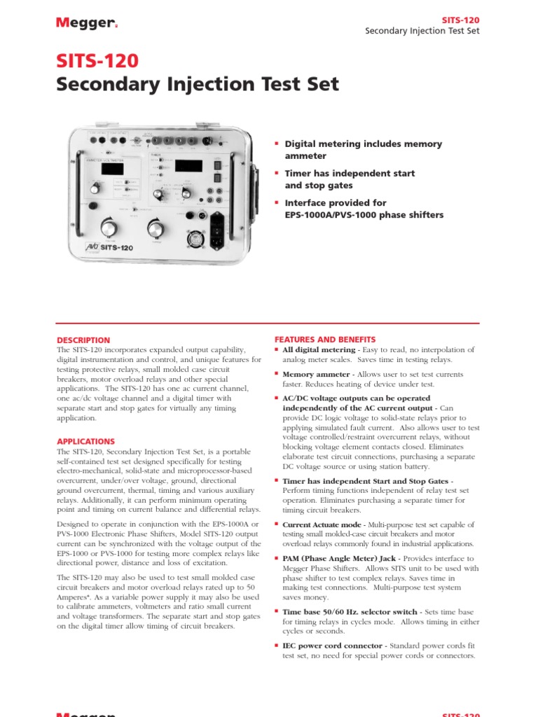 Megger SITS120-115 Secondary Injection Test Set | PDF | Relay | Switch
