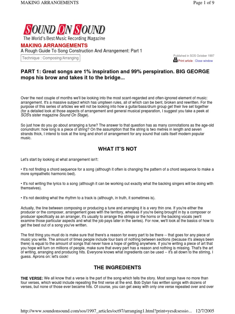 A Rough Guide To Song Construction and Arrangement - Part 1 | PDF ...