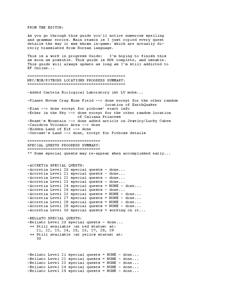 RF NPC Special Quest Cora | PDF | Game Design | Leisure