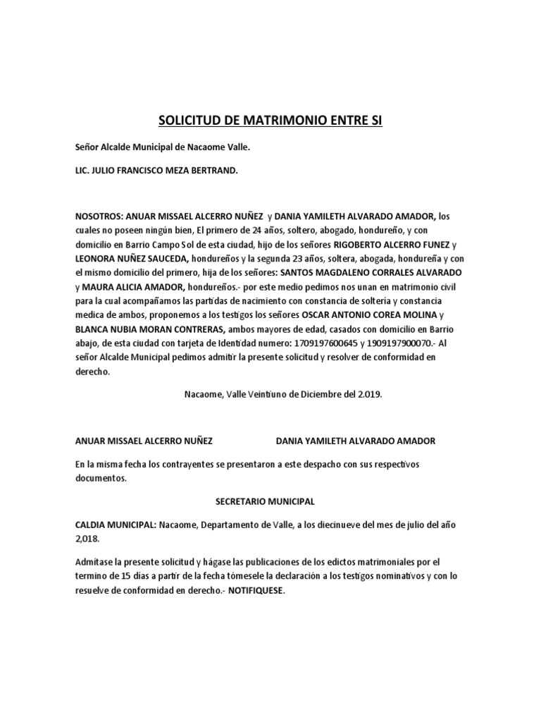 Solicitud de Matrimonio Entre Si | PDF | Gobierno | Instituciones sociales