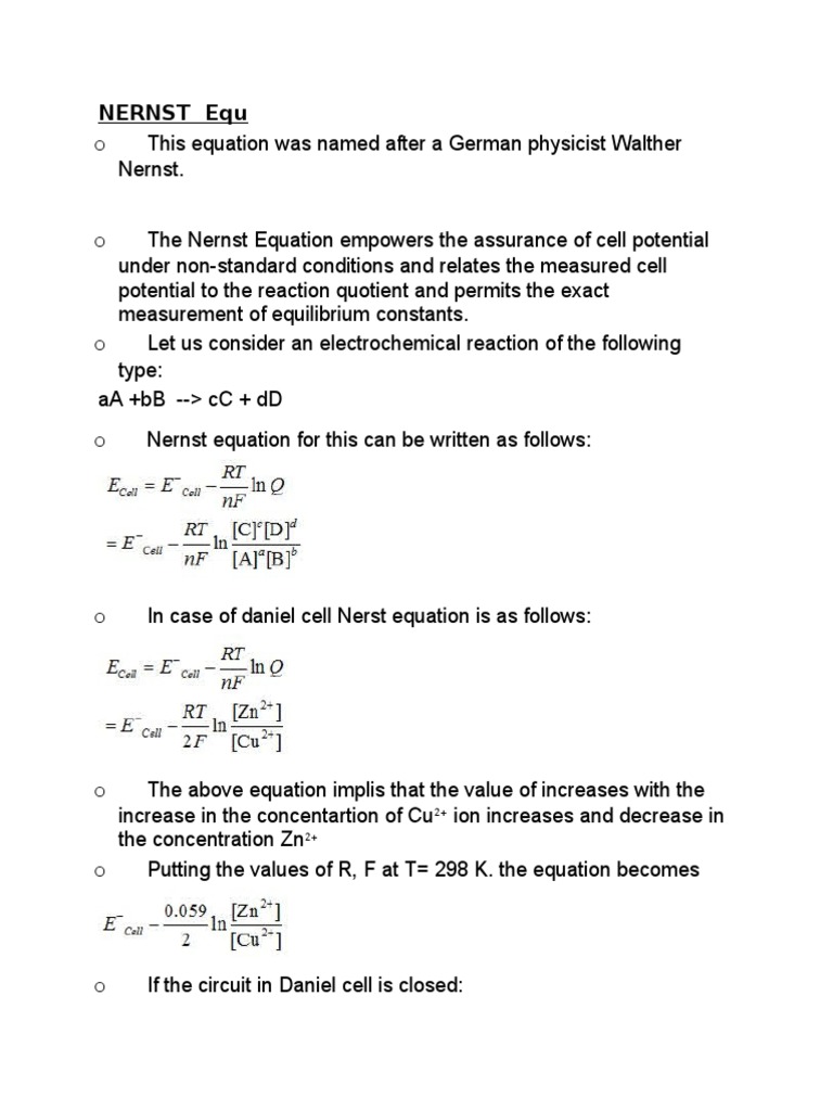 Nernst Equation | PDF