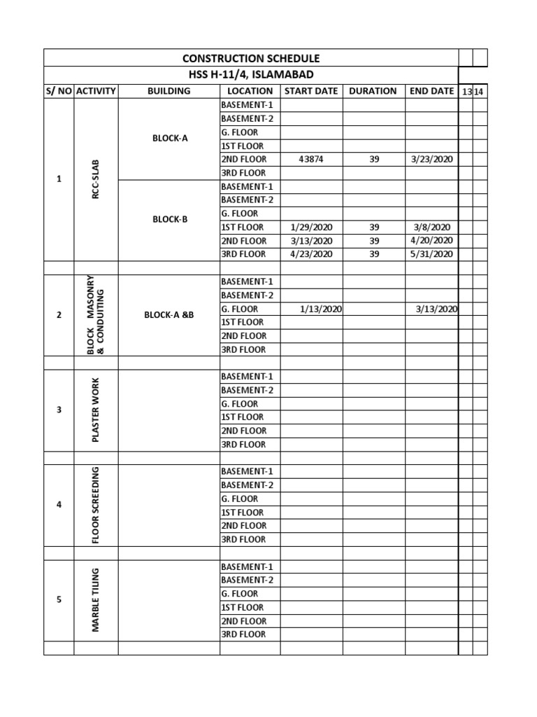 Construction Schedule | PDF | Building Materials | Architectural Elements