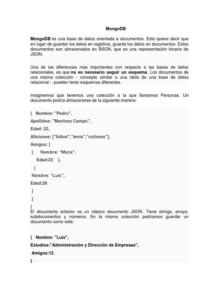 MongoDB PDF | PDF | Mongo Db | Bases de datos