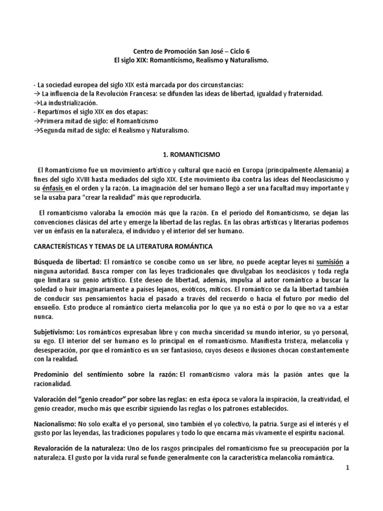 Romanticismo, Realismo y Naturalismo | PDF | Realismo literario ...