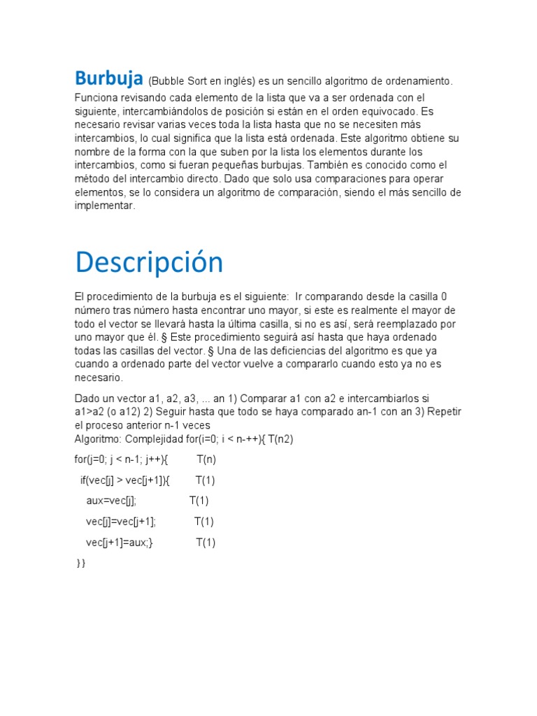 Ordenamiento de Burbuja Proyecto | PDF | Métodos y materiales de ...