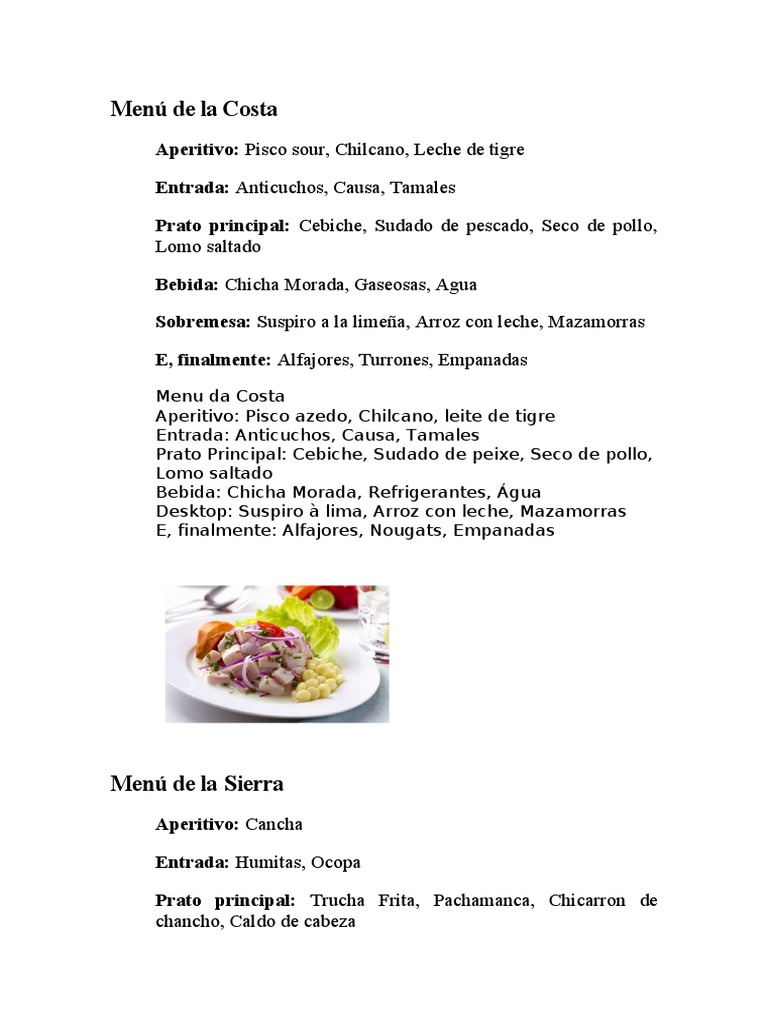 Menus | PDF | Cocina occidental | Comida regional y étnica