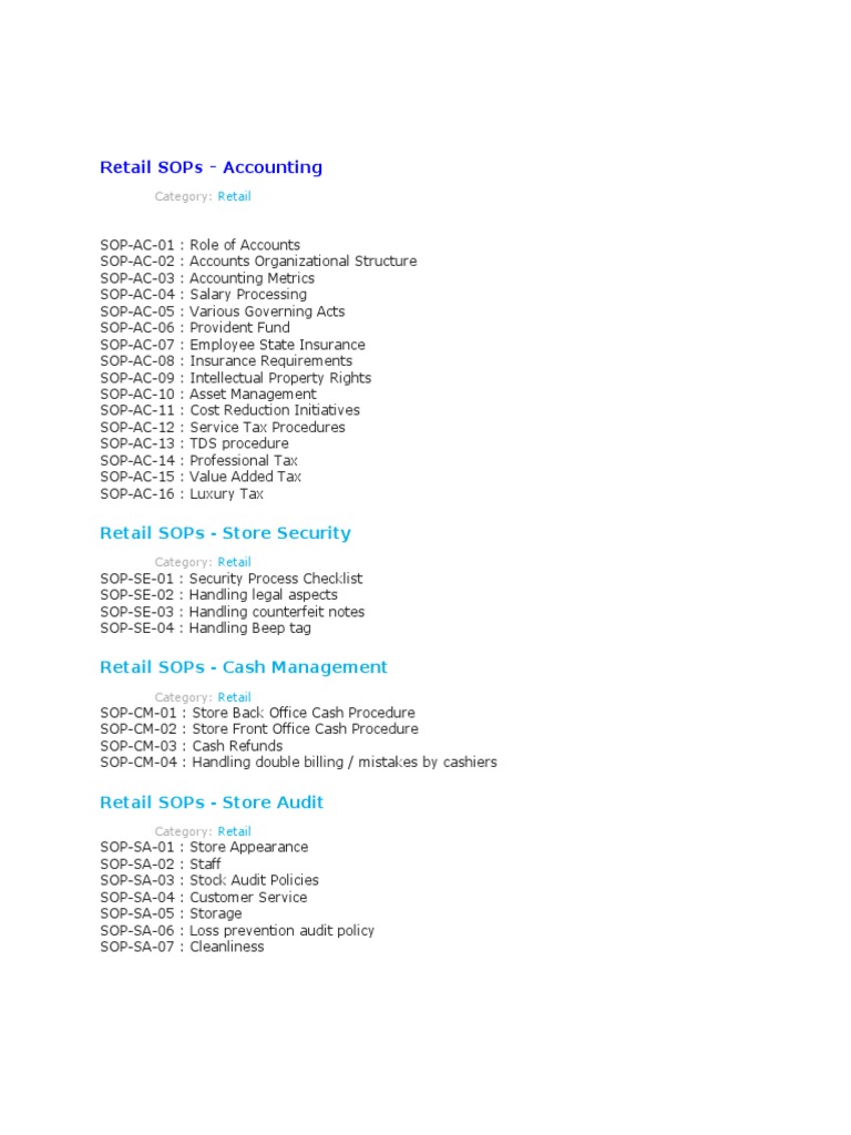 Retail SOPs | PDF | Retail | Inventory
