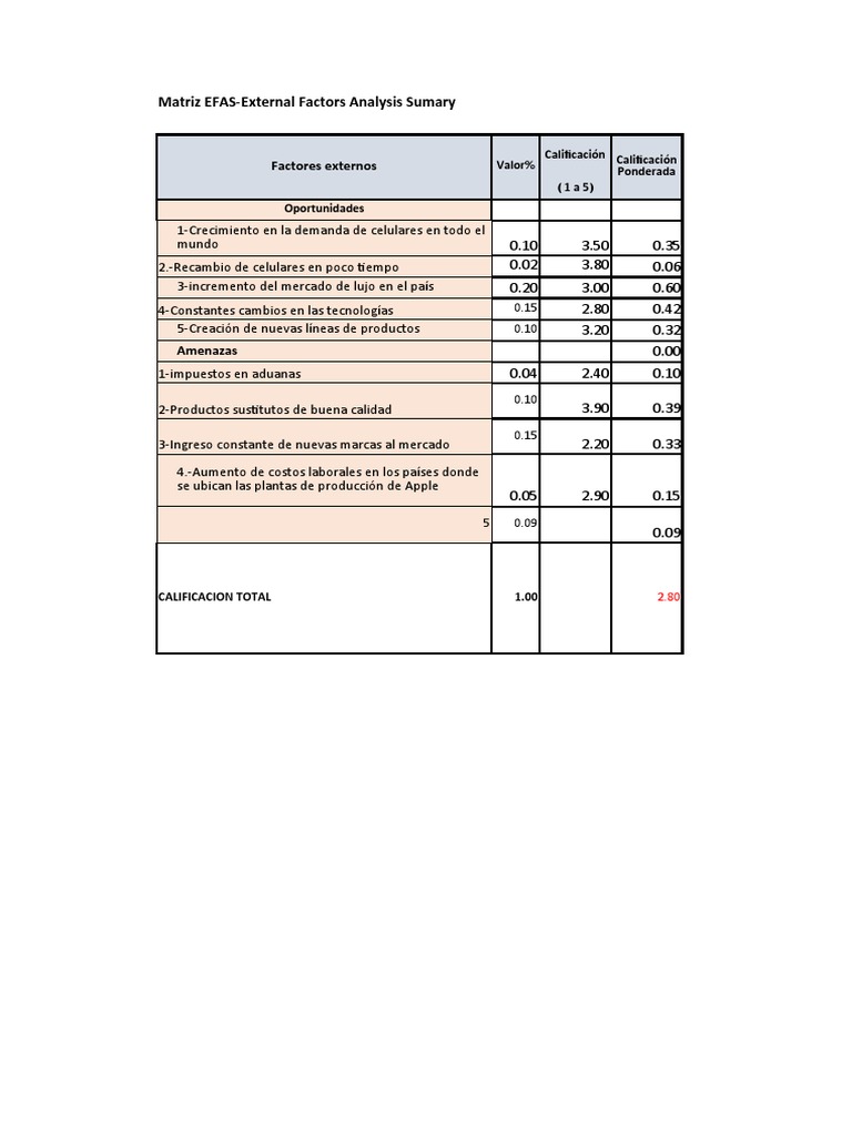 Matriz IFAS EFAS | PDF | Informática y tecnología de la información ...