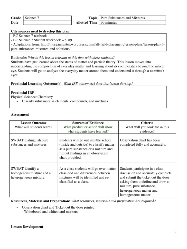 Pure Substances vs. Mixtures in Grade 7 | PDF | Matter | Mixture