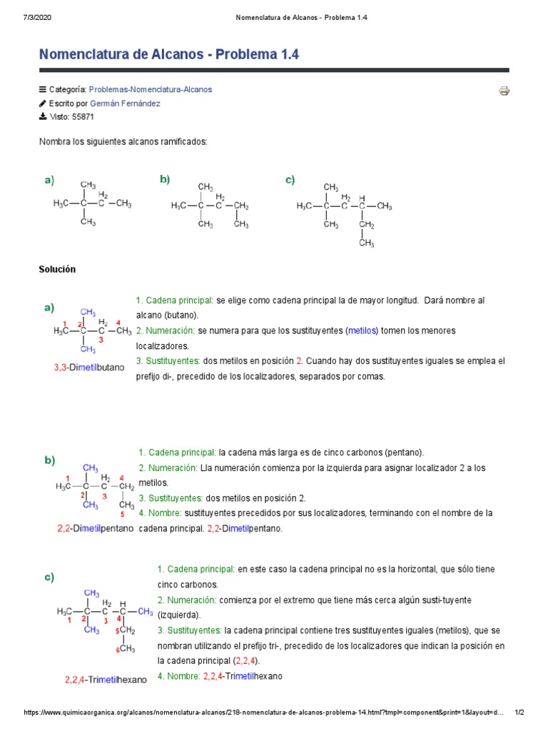Nomenclatura de Alcanos - Problema 1.4 | PDF | Alcano | Compuestos de carbono