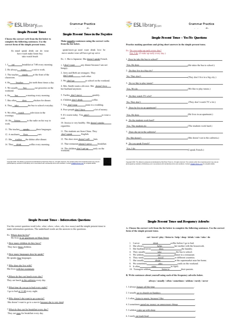 Grammar Practice Worksheets - Simple Present - From | PDF | Grammatical ...