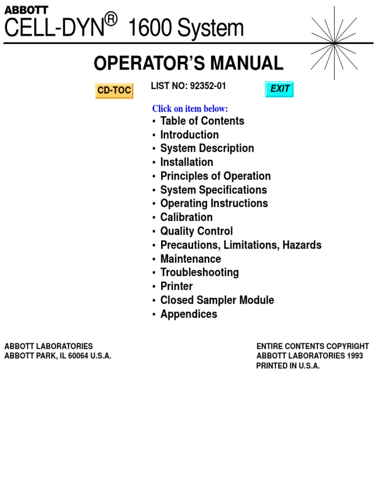 Cell Dyn 1600 Operator Manual | PDF